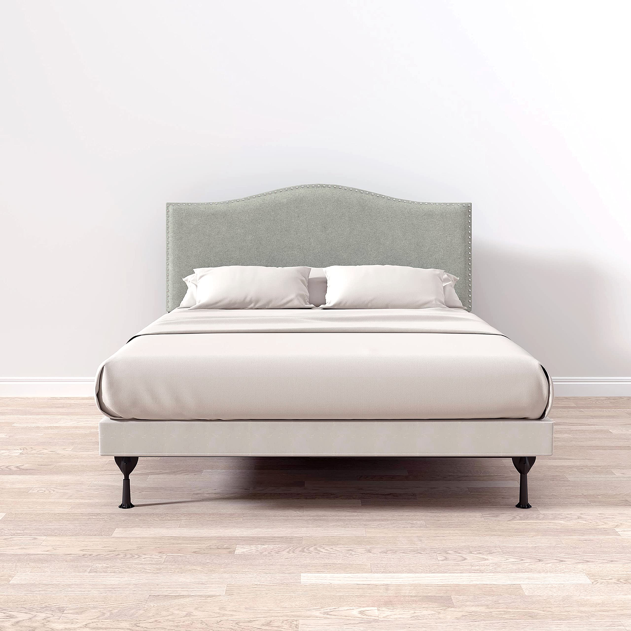 Glenwillow Home Kameli Nailhead-Trim Camelback Upholstered Headboard, Stone, Full/Queen