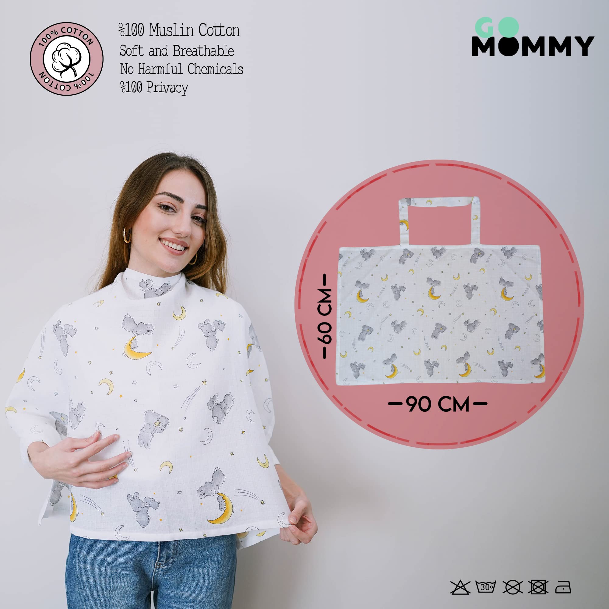 Go Mommy Muslin Nursing Cover for Baby Breastfeeding, Breathable 100% Cotton Breastfeeding Cover for Mother Nursing Apron, Multi-use Carseat Canopy