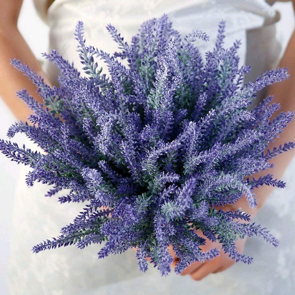 Evoio 10pcs Artificial Flocked Lavender Bouquet, DIY Bridle Flowers Arrangements Home Kitchen Garden Office Wedding Decor Floral-Purple