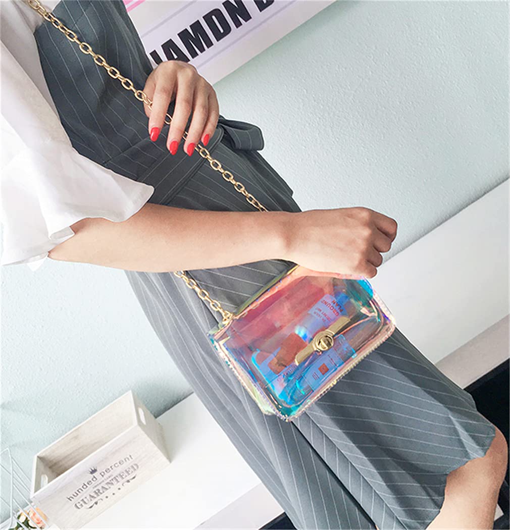 Limmuchi Holographic Bag Iridescent Purse for Women Evening Clutch Clear Purse Stadium Concert Approved (Large-20x8x15cm)