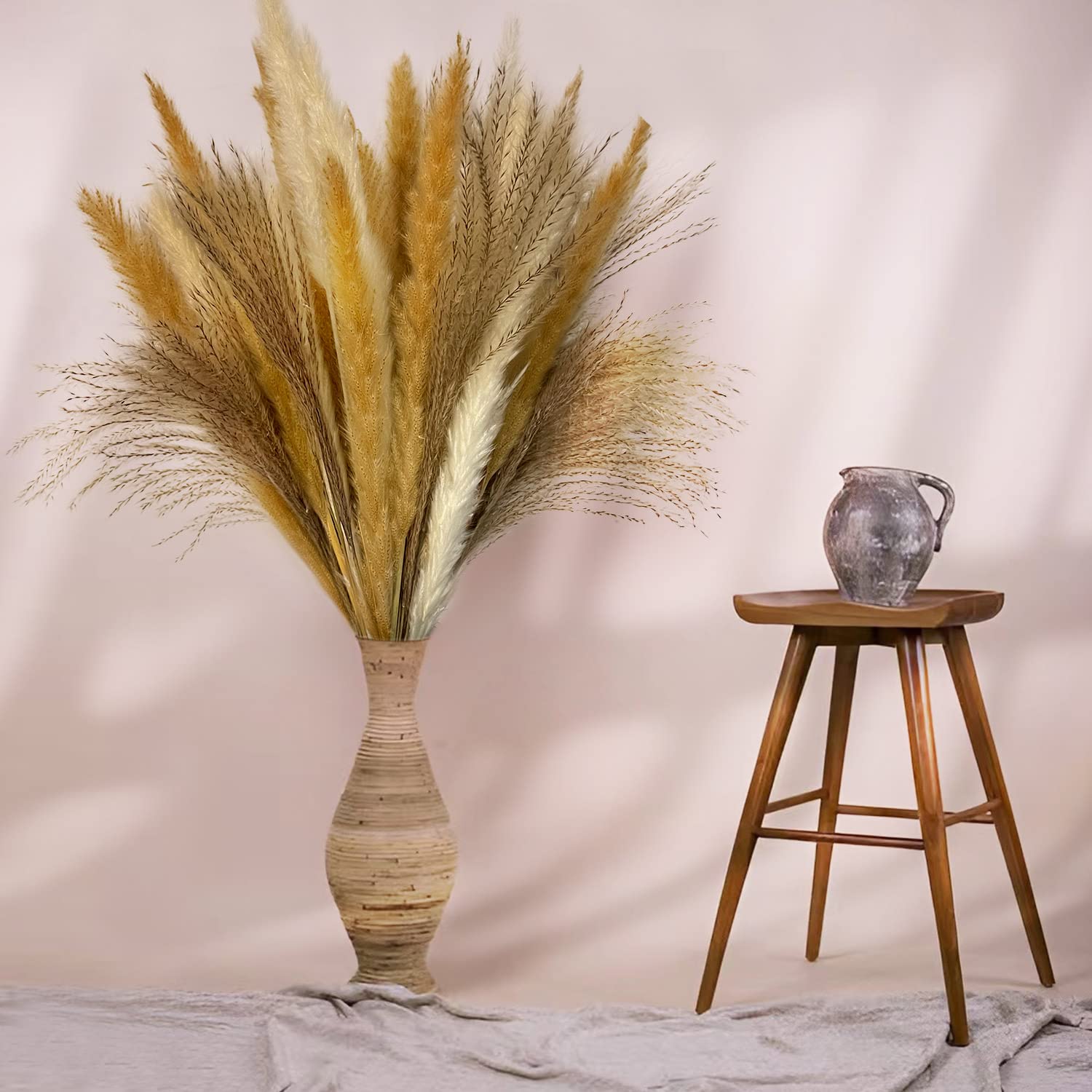 EVOLUX Pampas Grass Decor,60 Pcs Natural Dried Pampas Grass|15 Pcs White & 15 Pcs Beige & 30 Pcs Reed Grass,17" Pompas Grass for Flowers Arrangement Home Garden Wedding Decor