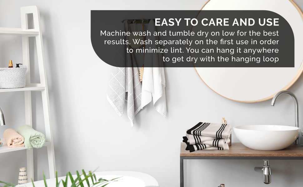 Black White Set of 4 Kitchen Dish Towels 20X30 Inch Extra Large Size Highly Absorbent 100% Cotton Hand Towel with Mitered Corners Modern Stripes For Bar & Tea And Household Use With Hanging Loop