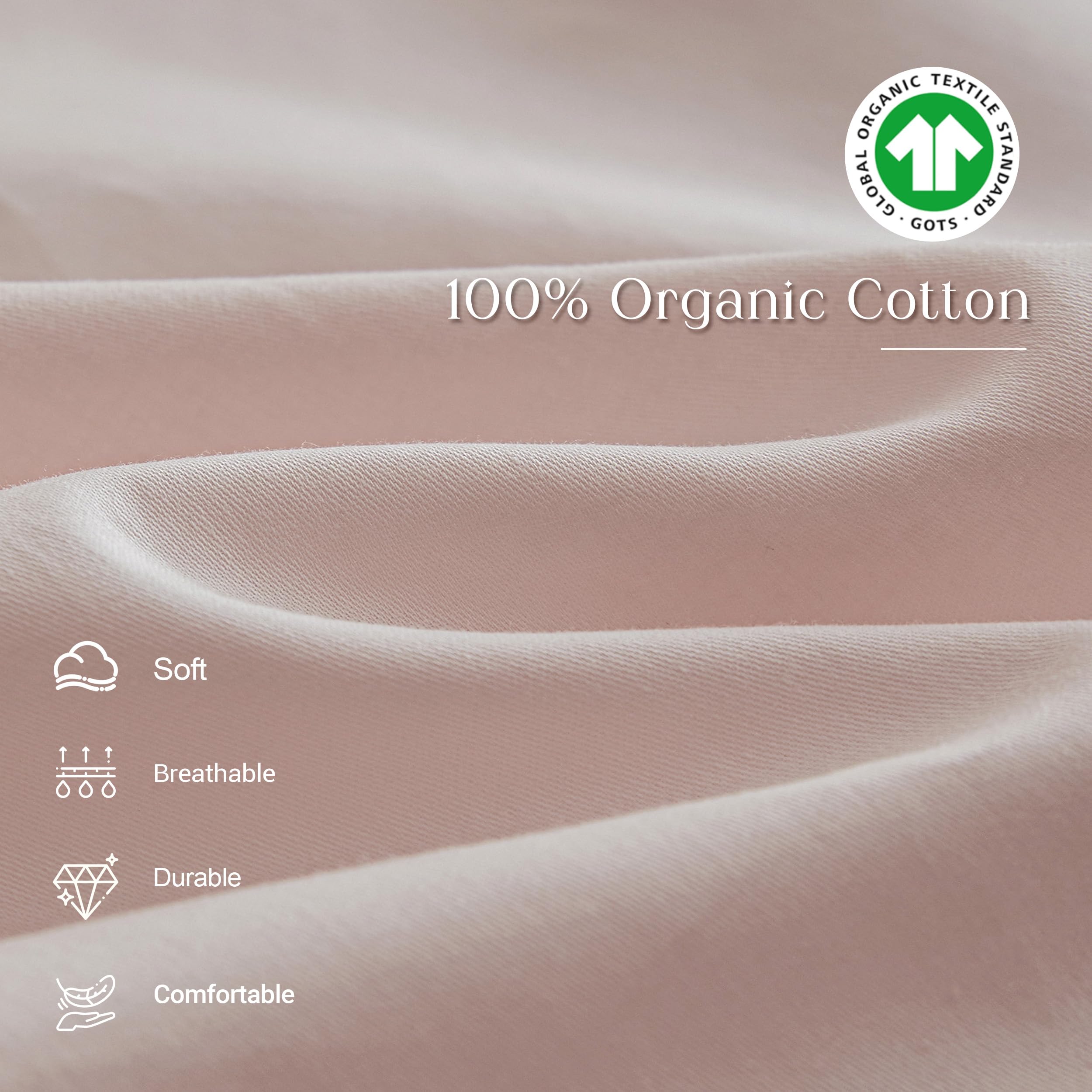 Simple&Opulence 100% Organic Cotton Sheet Set, Long Ruffle Bed Sheets (1 Flat Sheet, 1 Fitted Sheet and 1 Pillowcase) Elegant Shabby Chic Bedding Farmhouse Charming Vintage - Pink, Twin