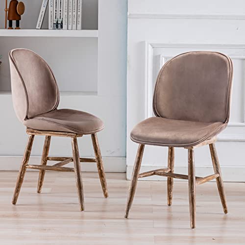 DUOMAY Velvet Dining Room Chair, Modern Farmhouse Side Chair Makeup Vanity Chair with Back for Kitchen Dining Room Living Room, Wood Base, Grey