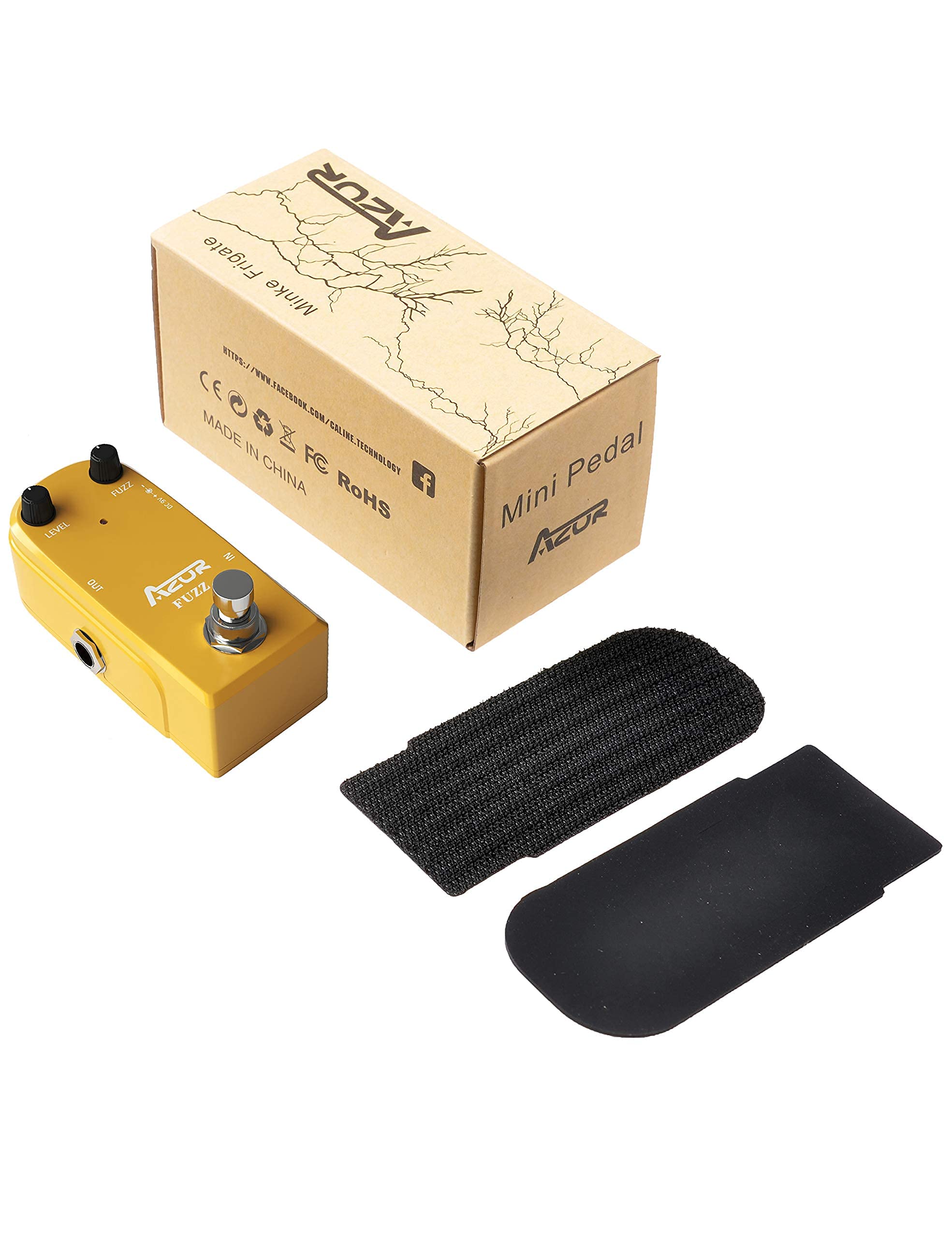 AZOR Vintage Fuzz Guitar Effect Pedal with Guitar Effect Pedal Cables 3 Pack (Gold)