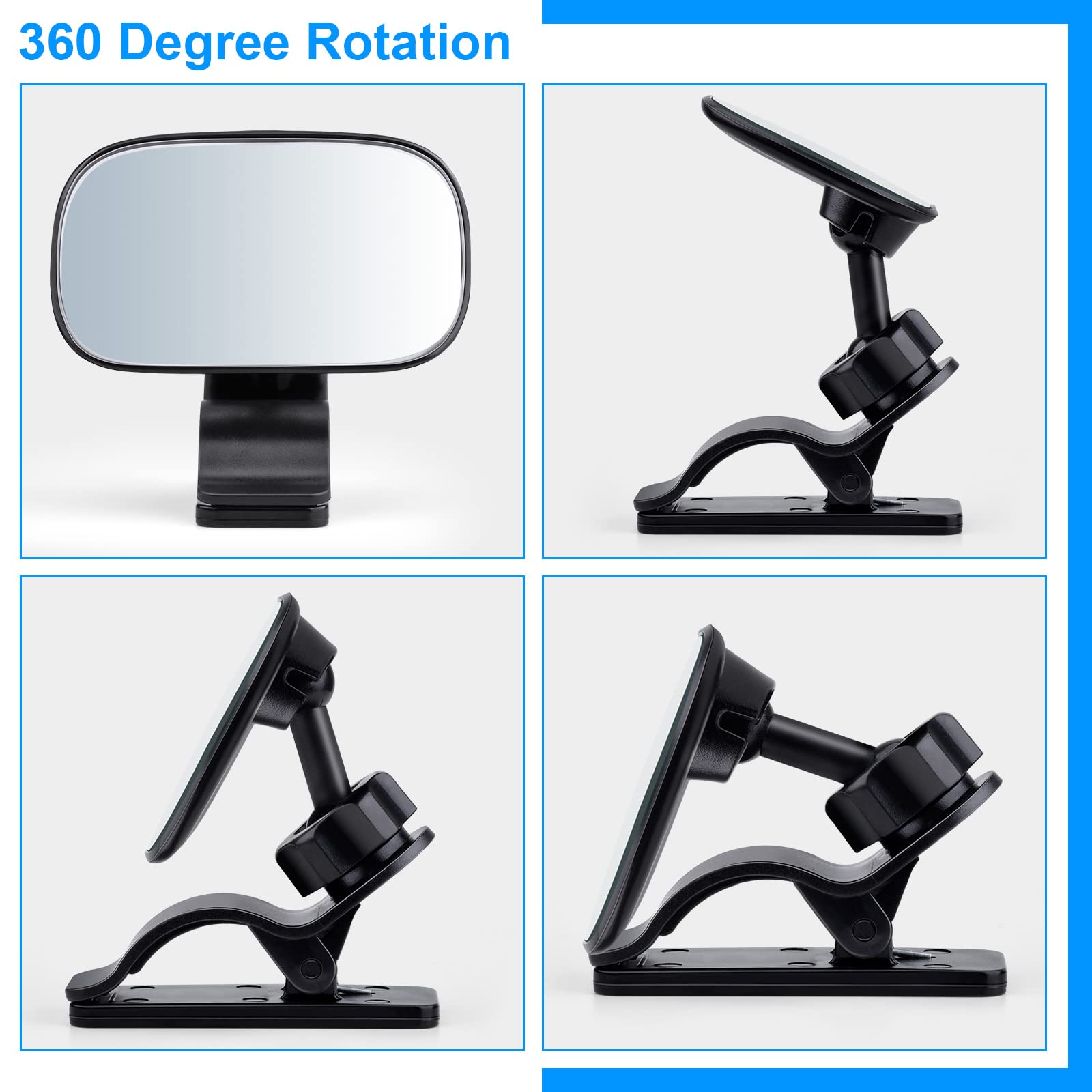 Car Mirror for Baby, Dannisly Back Seat Baby Mirror, Toddler Adjustable Facing Rear View Convex - Accessories, Clip on Windshield or Sun Visor, Black 2