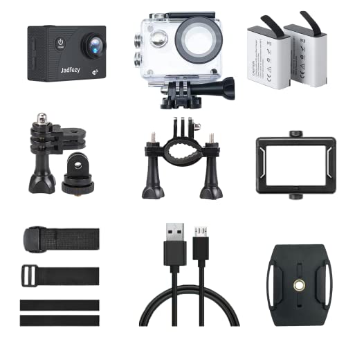 Jadfezy WiFi Action Camera Ultra HD 1080P, 12MP Sports Camera Wide-Angle 2" LCD Screen, 30m/98ft Underwater Waterproof Camera with 2 Batteries and Accessories Kit for Helmet and Bicycle etc.