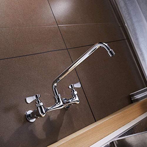 Commercial Kitchen Faucet Wall Mount with 8 Inch Swivel Spout 8" Center Sink 2-Handle NSF No Lead Faucet Mixer Tap Polish Chrome,4353