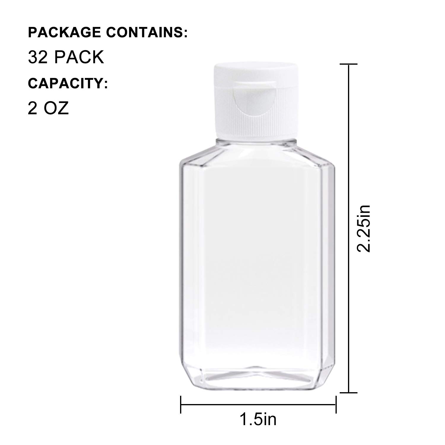 Birsppy Vantap Bottles 2 oz， Plastic Small Squeeze Bottles， Leak Proof Silicone Travel Size Containers With Flip Cap (32 Pack, Clear)