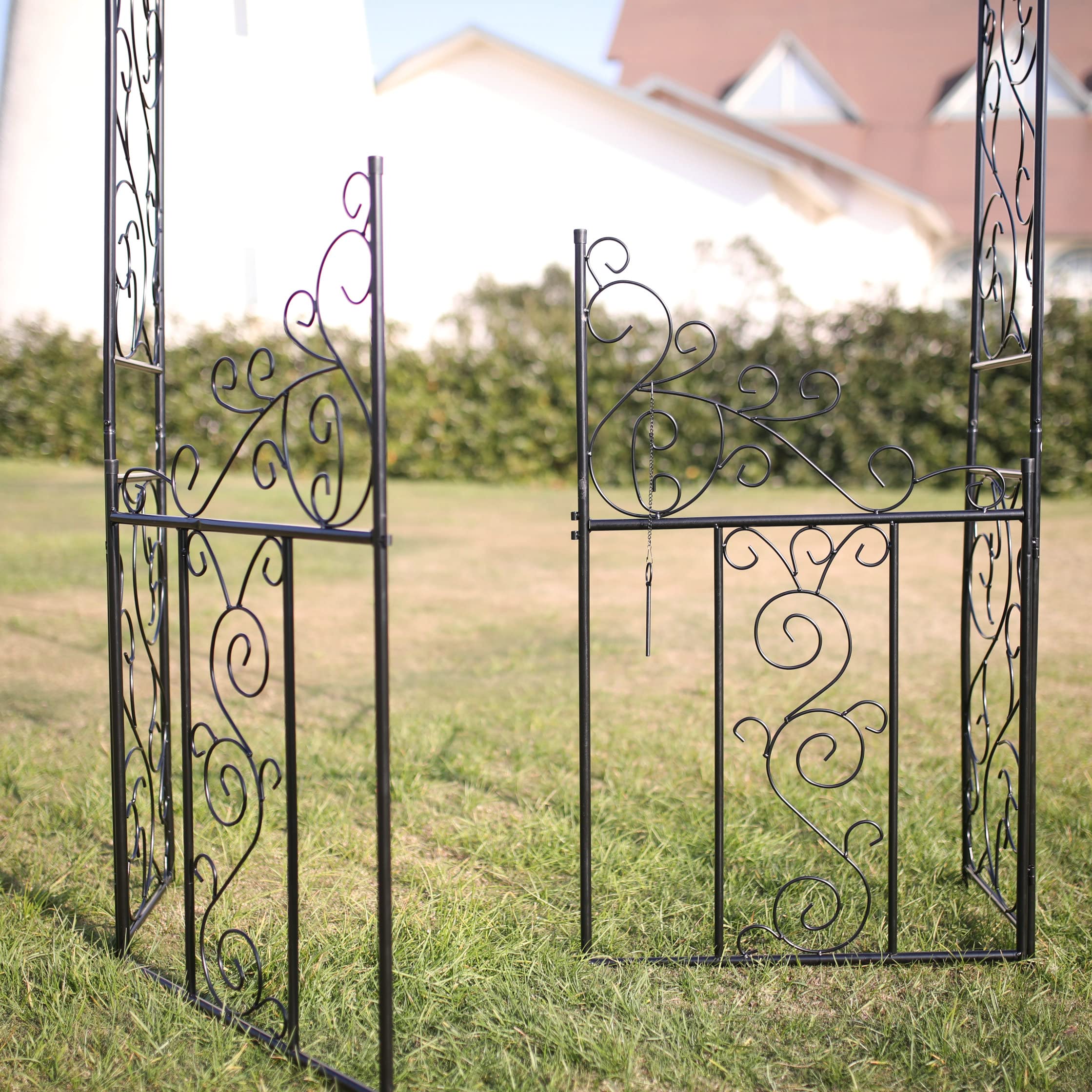 Better Garden Steel 7'5'' High x 4'2'' Wide Garden Arch with Gate, Garden Arbor for Various Climbing Plant, Outdoor Garden Lawn Backyard