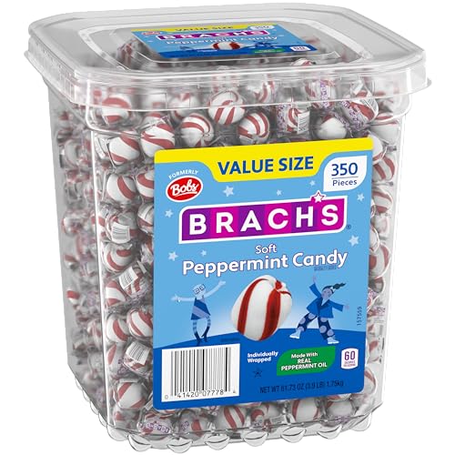 Brach's Bobs Sweet Stripes Soft Peppermint Candy, Individually Wrapped Pieces, 3.9 Lb Tub (350 Count)