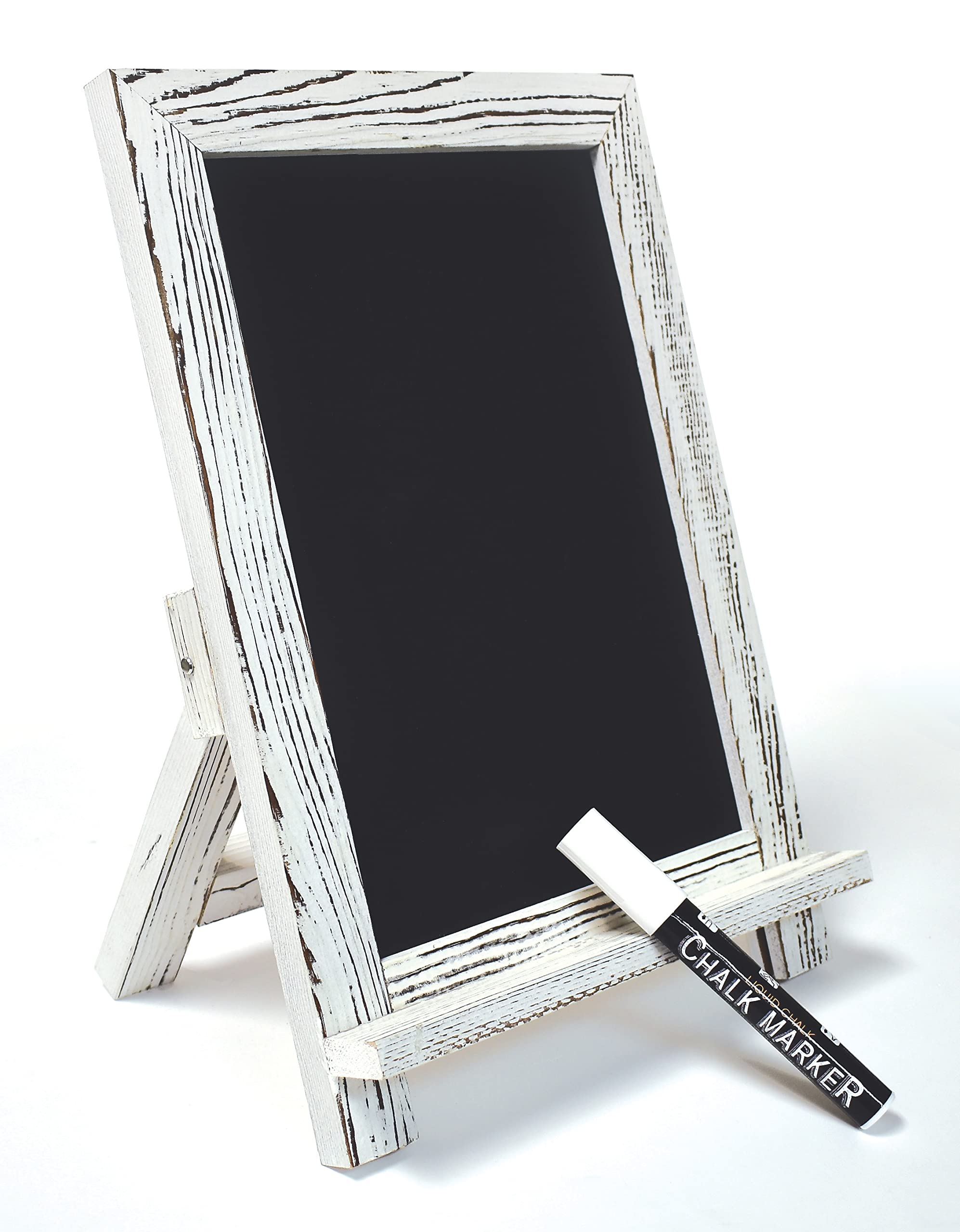 Better Office Products Framed Tabletop Chalkboard Sign, 9.5" x 14", Rustic Wood Frame, Small Magnetic Chalkboard with Built-in Ledge and Folding Stand, One White Chalk Marker Included,(Whitewash)