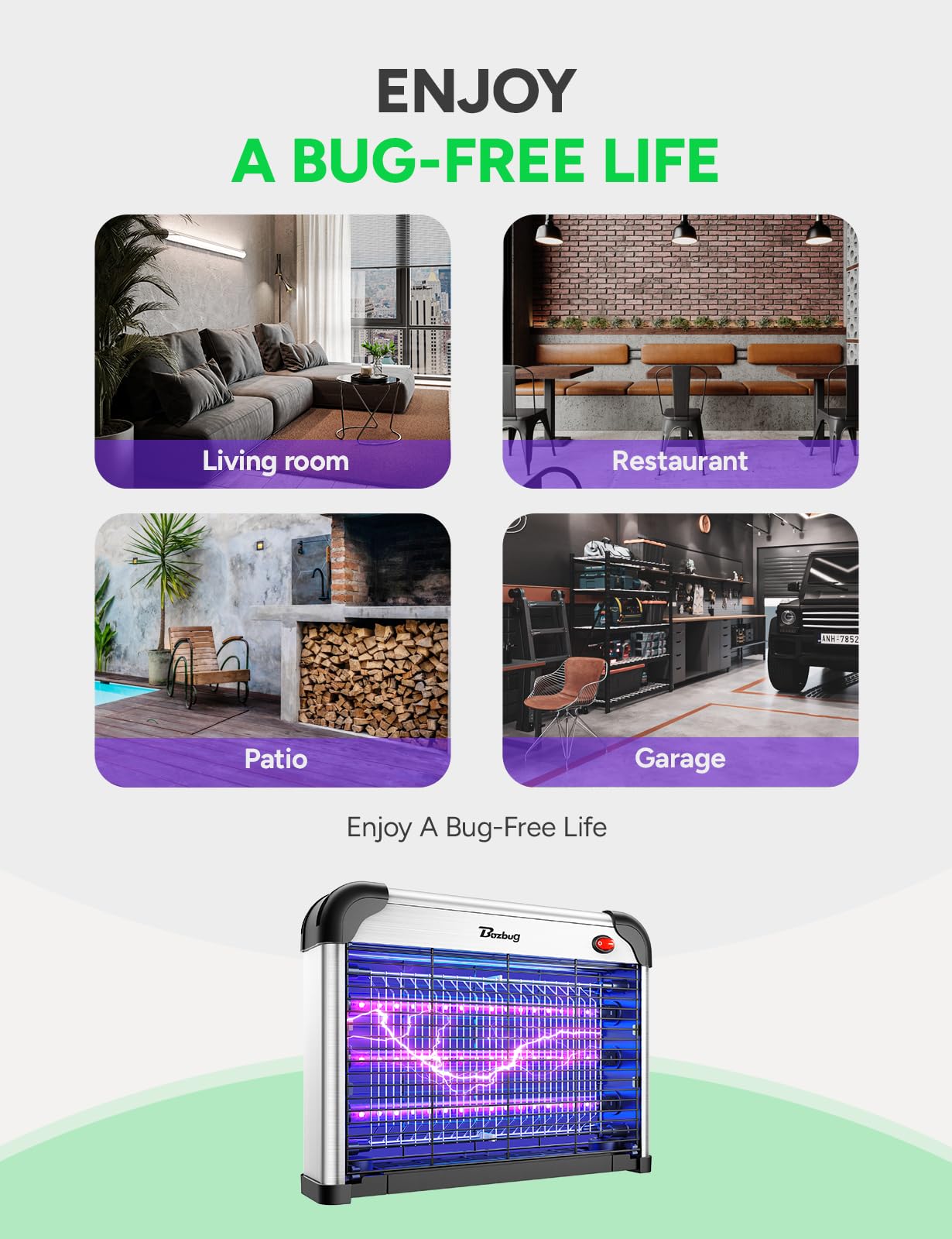 Buzbug LED Bug Zapper Indoor, 10 Years Lifespan 3 Lamps Sustainable Less Power, 3800V Powerful Electric Mosquito Zapper, Durable Fly Trap Mosquito Trap, Fly Killer Fly Zapper -MA009