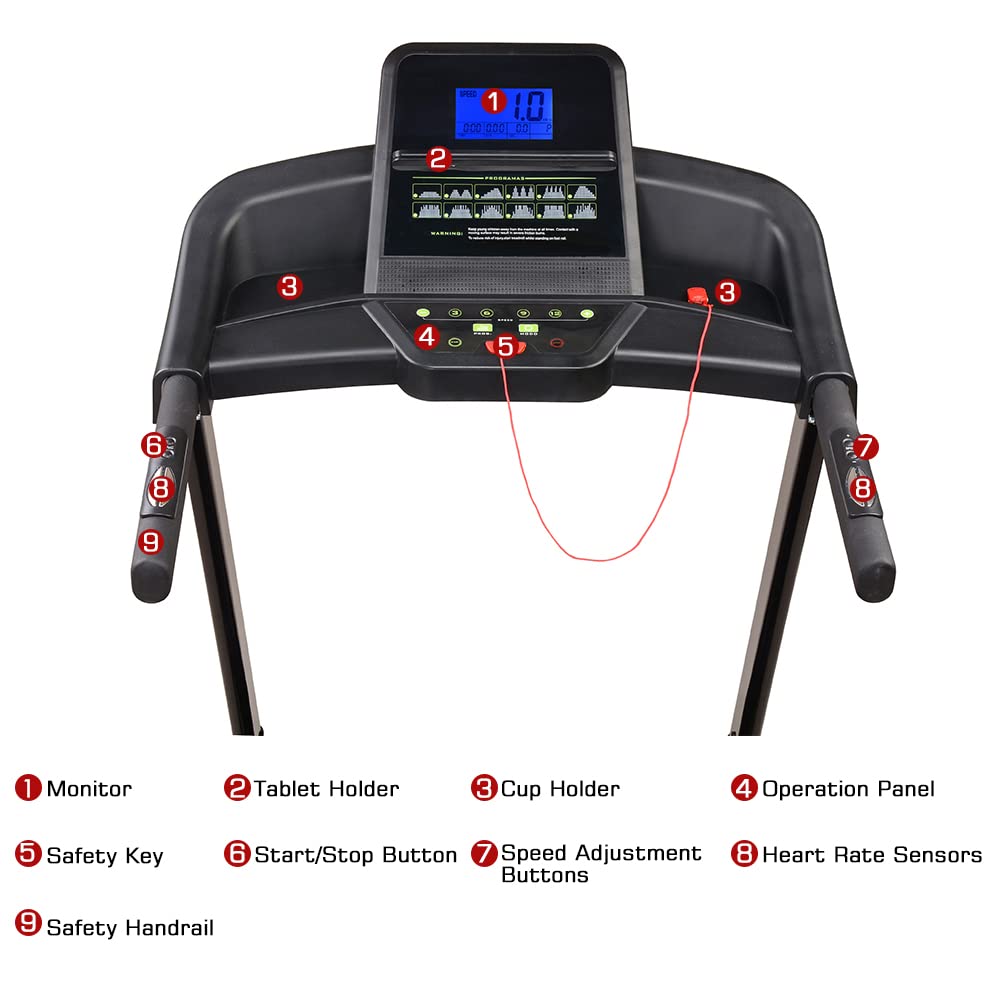 AW Folding Electric 3.0 HP Treadmill Walking Jogging Running Portable Exercise Fitness Machine Cardio for Home Office Gym Exercise Apartment/Basement Workout, Black