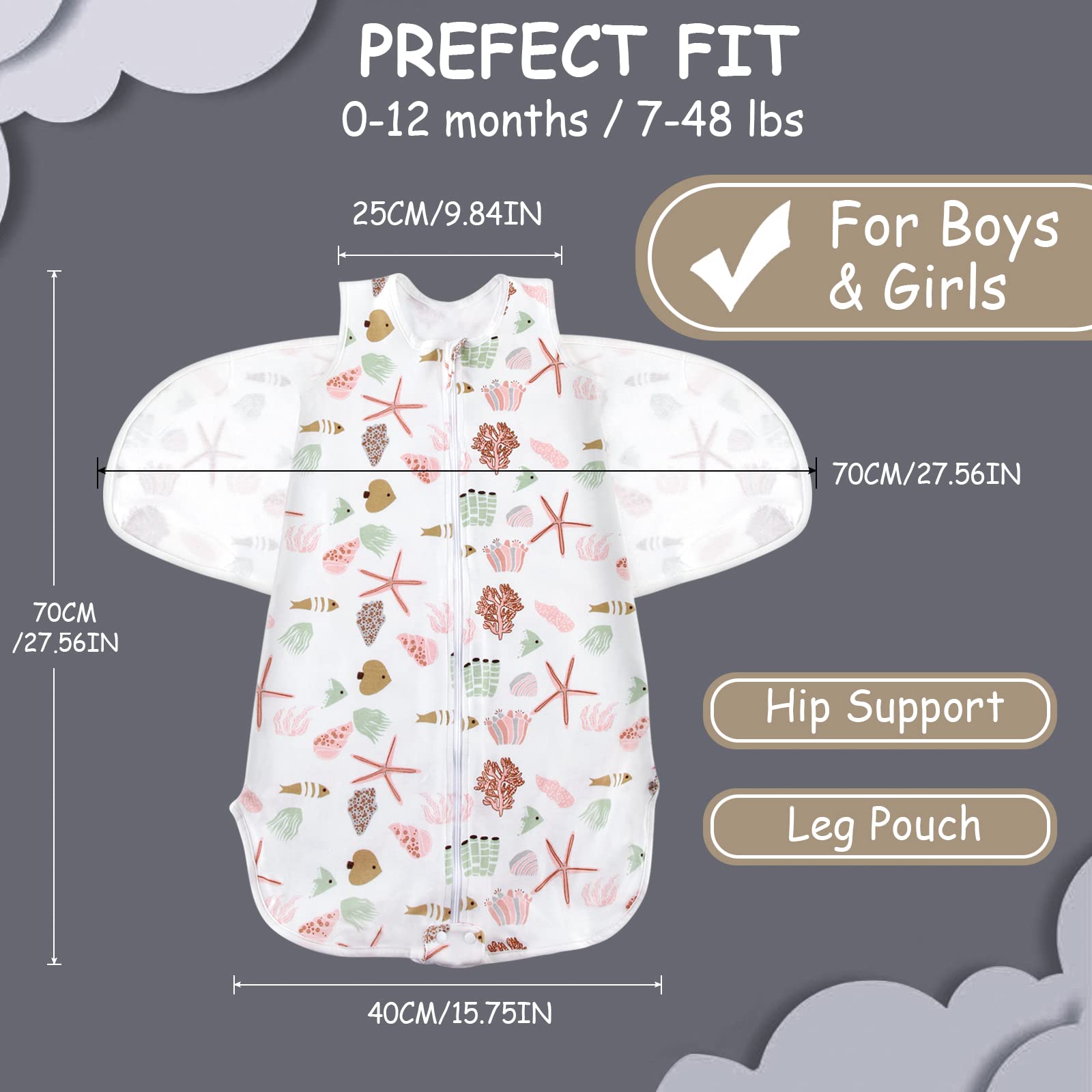 Baby Sleepsack Swaddle, 100% Cotton Adjustable Swaddle Blanket, Newborn Swaddle Helps to Reduce Startle Reflex, 0-12 Months