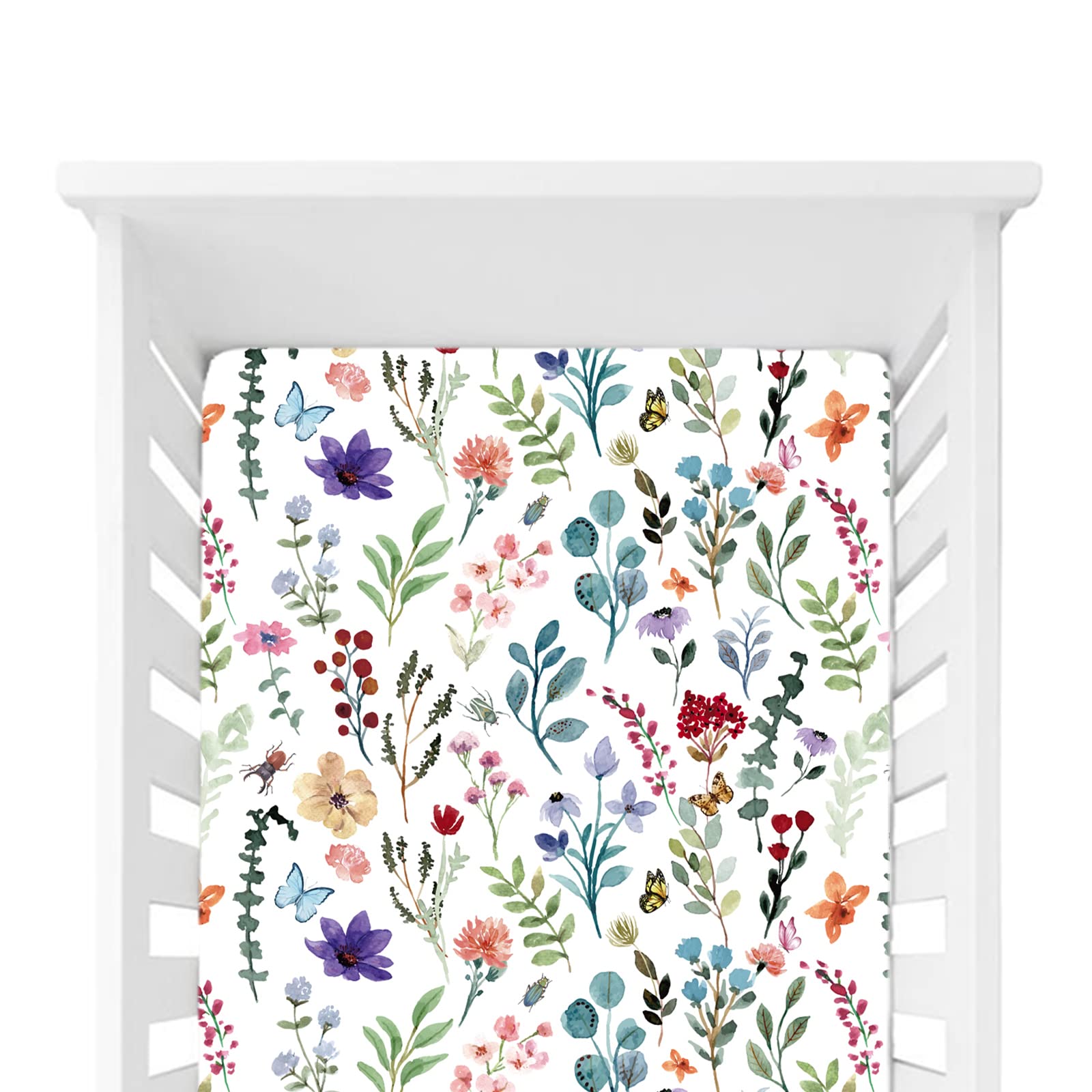 Baby Soft Crib Sheet and Baby Minky Blankets with White Watercolor Floral