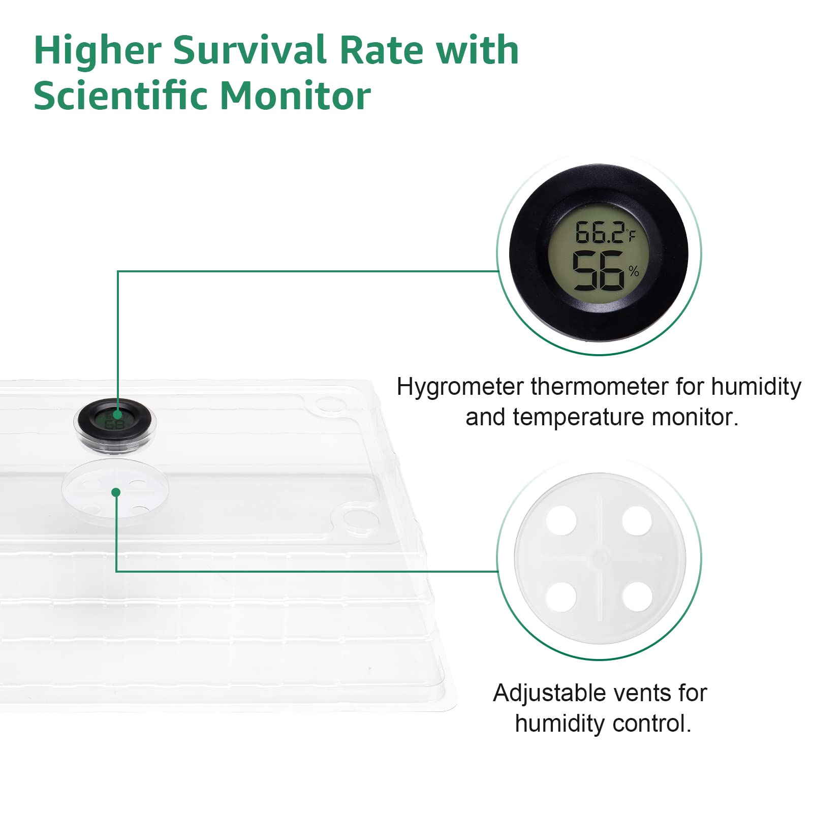 Bonviee 3 Packs Seed Starter Tray with Hygrometer Thermometer, 40-Cell Seed Starter Kit with Clear and Elevated Humidity Dome, Greenhouse Kit Indoor for Cloning, Propagation, Sprouting and Germination