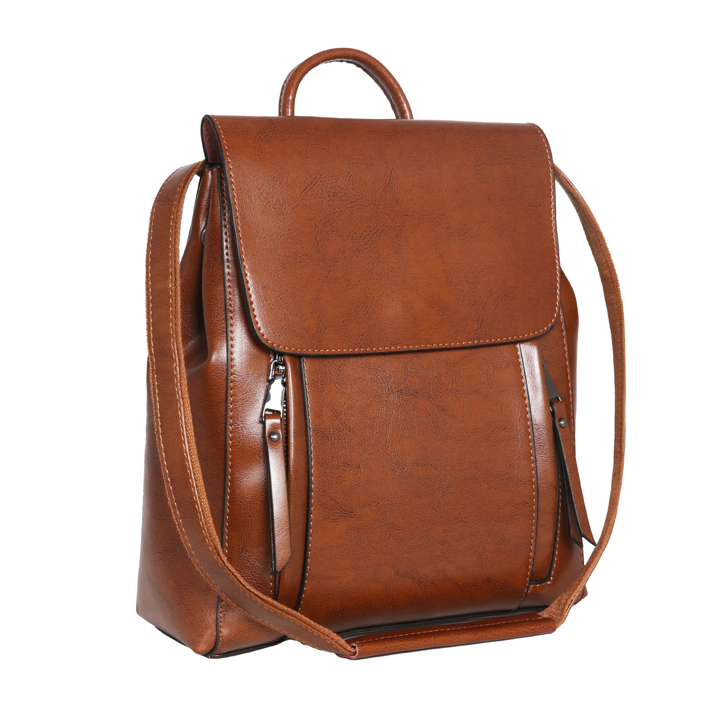Iswee Vintage Waxy Leather Ladies Backpack Purses for Women Backpack Style Anti-theft Casual Daypack Shoulder Bag Fashion Bag (Brown)