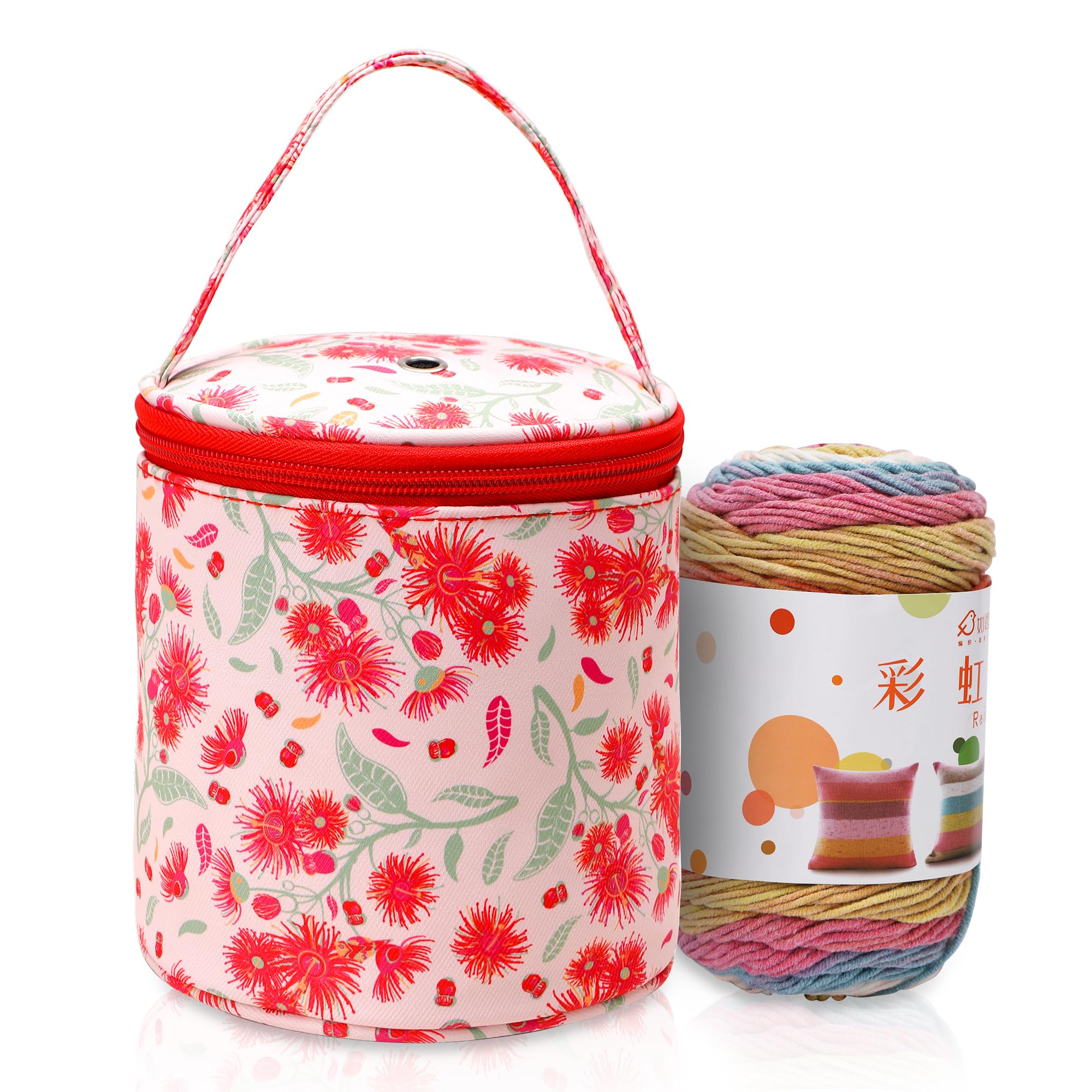 Qukou Yarn Storage Portable Bag, Knitting Bag, Small Size Knitting Projects Organizer for Yarns, Zipper Storage Bag(Taraxacum mongolicum)