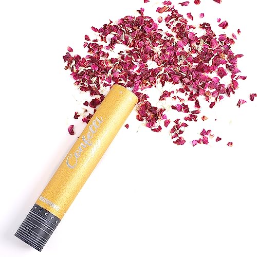 Confetti Cannon Party Poppers - Biodegradable Dried Petals Poppers for Wedding Birthday Party Prank Graduation New Year Celebration Christmas Eve (Gold)