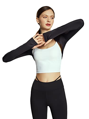 FEOYA Women's Anti-UV Arm Cover Shrug Breathable Cooler Shrug for Golf Riding Jogging Shawl Arm Sleeves Black S