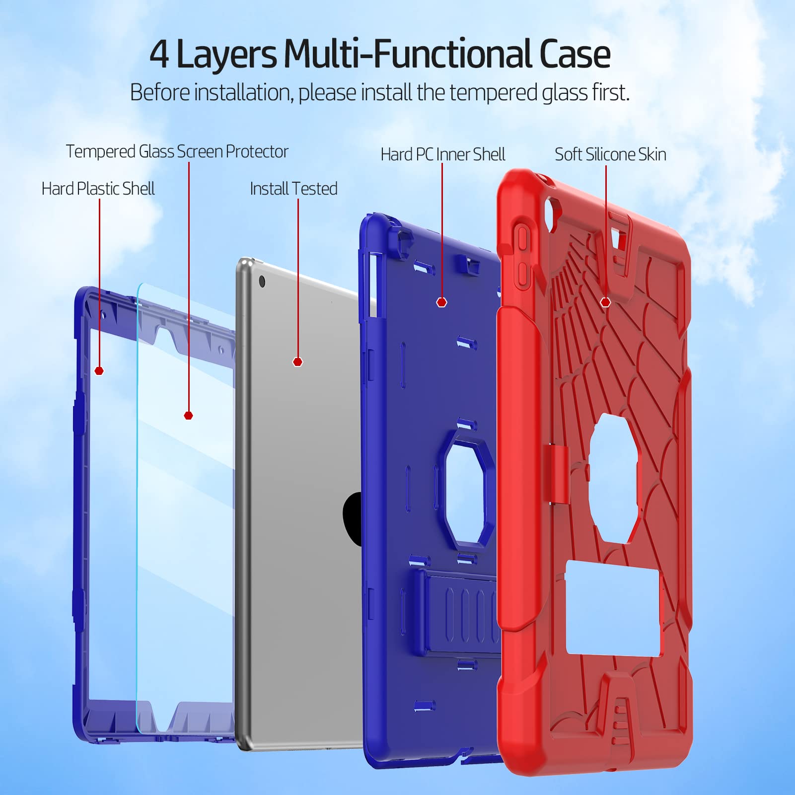 Blosomeet Kids Case for iPad 9th Generation Case 2021 / iPad 8th Generation 2020 / iPad 7th Generation 2019 Case with Tempered Glass Screen Protector & Stand | iPad 10.2 Inch Case with Pencil Holder