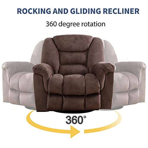 ANJ Oversized Rocker Chair Manual 360 Degree Swivel Recliners Comfy Glider Rocking Chairs for Big Man Home Extra Wide Overstuffed Reclining Chair for Living Room, Camel