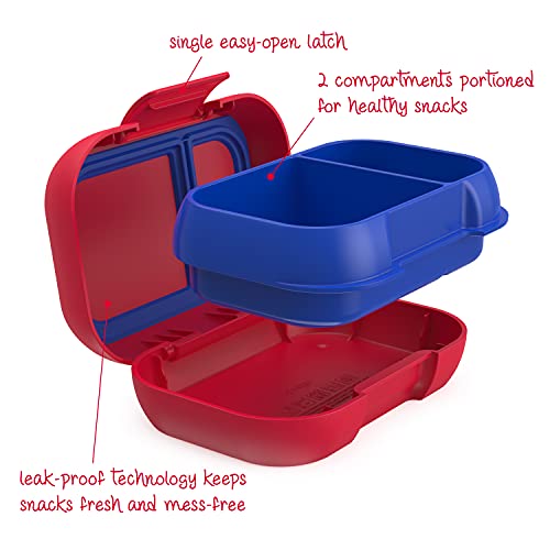 Bentgo Kids Snack - 2 Compartment Leak-Proof Bento-Style Food Storage for Snacks and Small Meals, Easy-Open Latch, Dishwasher Safe, and BPA-Free - Ideal for Ages 3+ (Red/Royal)