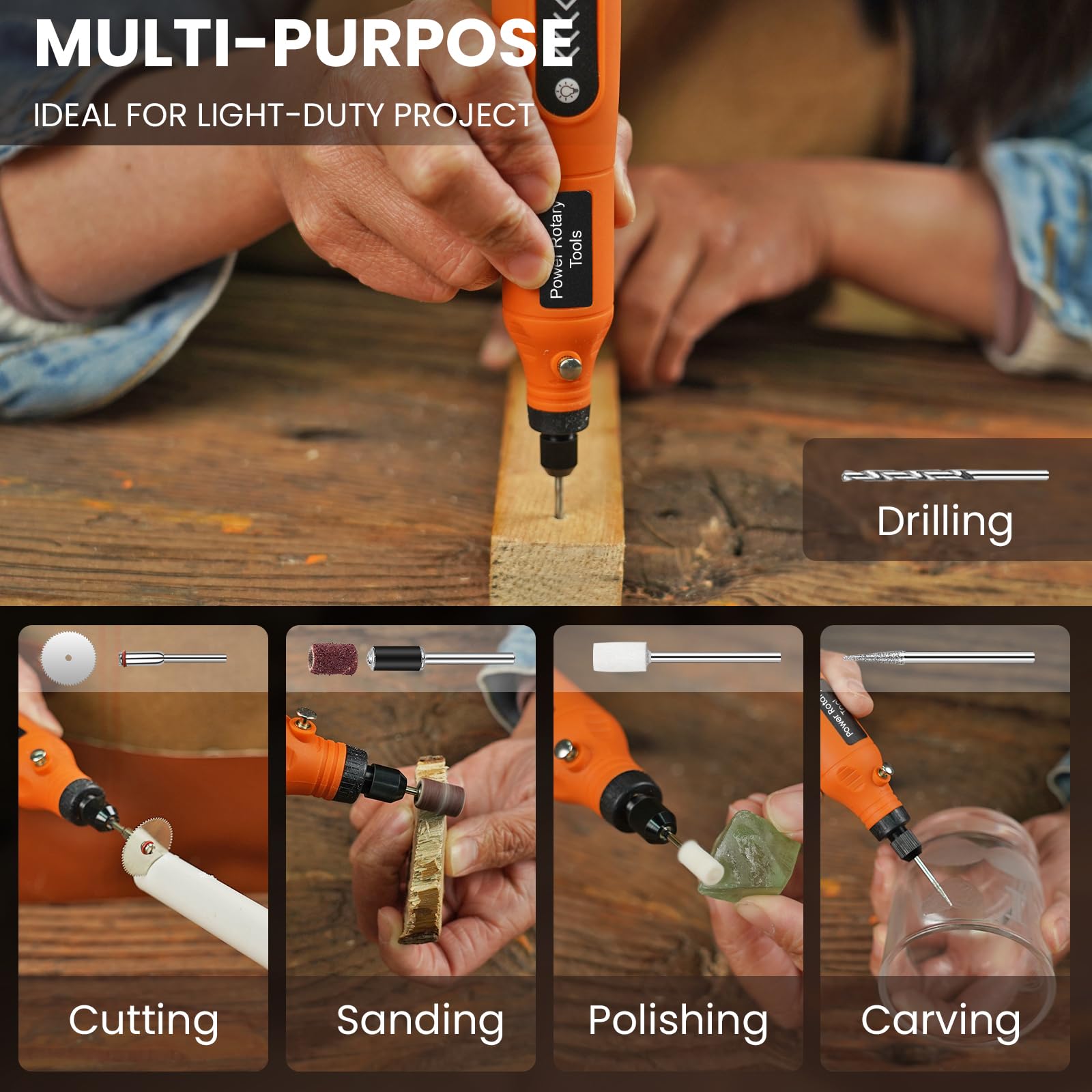 Mini Power Rotary Tool, 3.7V Cordless USB Charging Rotary Tool,5-Speed Portable Power Rotary Tool with 61 Accessories for Small Projects and Precision Work Sanding, Polishing, Engraving, DIY Crafts