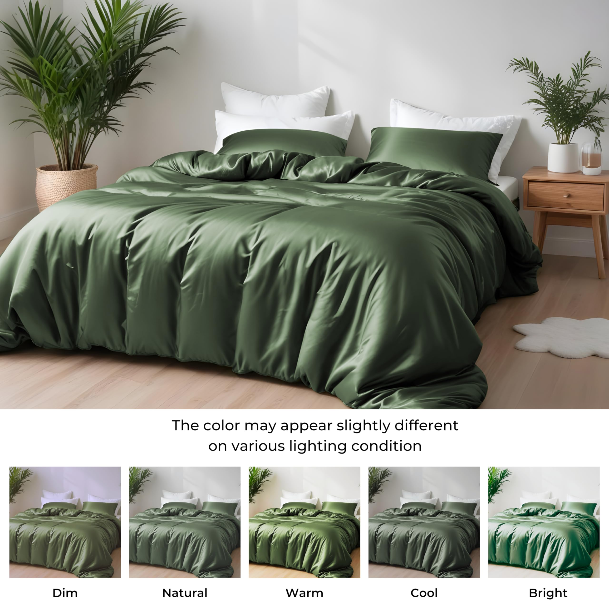 Linenwalas Duvet Cover Set King Size - Viscose Derived from Bamboo Soft, Breathable, Light Weight, Cooling Comforter Cover with Zipper Closure and Corner Ties (King, Avocado Green)
