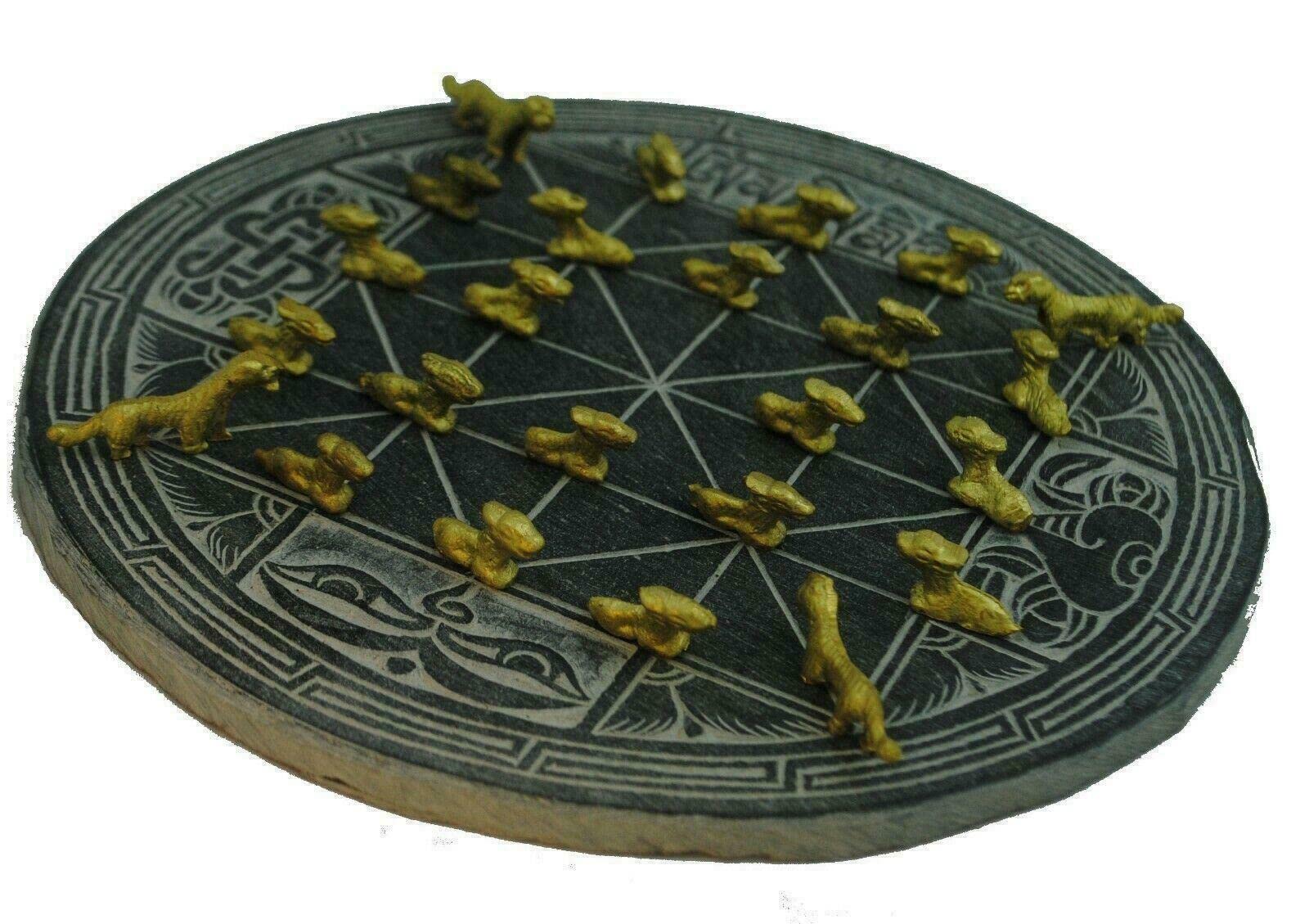 Handmade Slate Bagh Chal (Moving Tigers) Nepal Traditional Boardgame & Pieces
