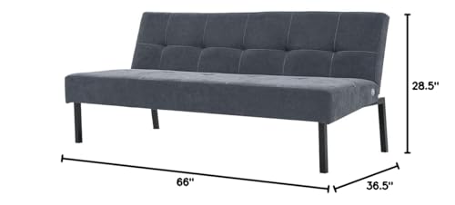 Panana Linen Upholstered Modern Convertible Folding Futon Sofa Bed for Compact Living Space, Apartment, Dorm, Bonus Room with Metal Legs, (Grey Without Drinks Holder)