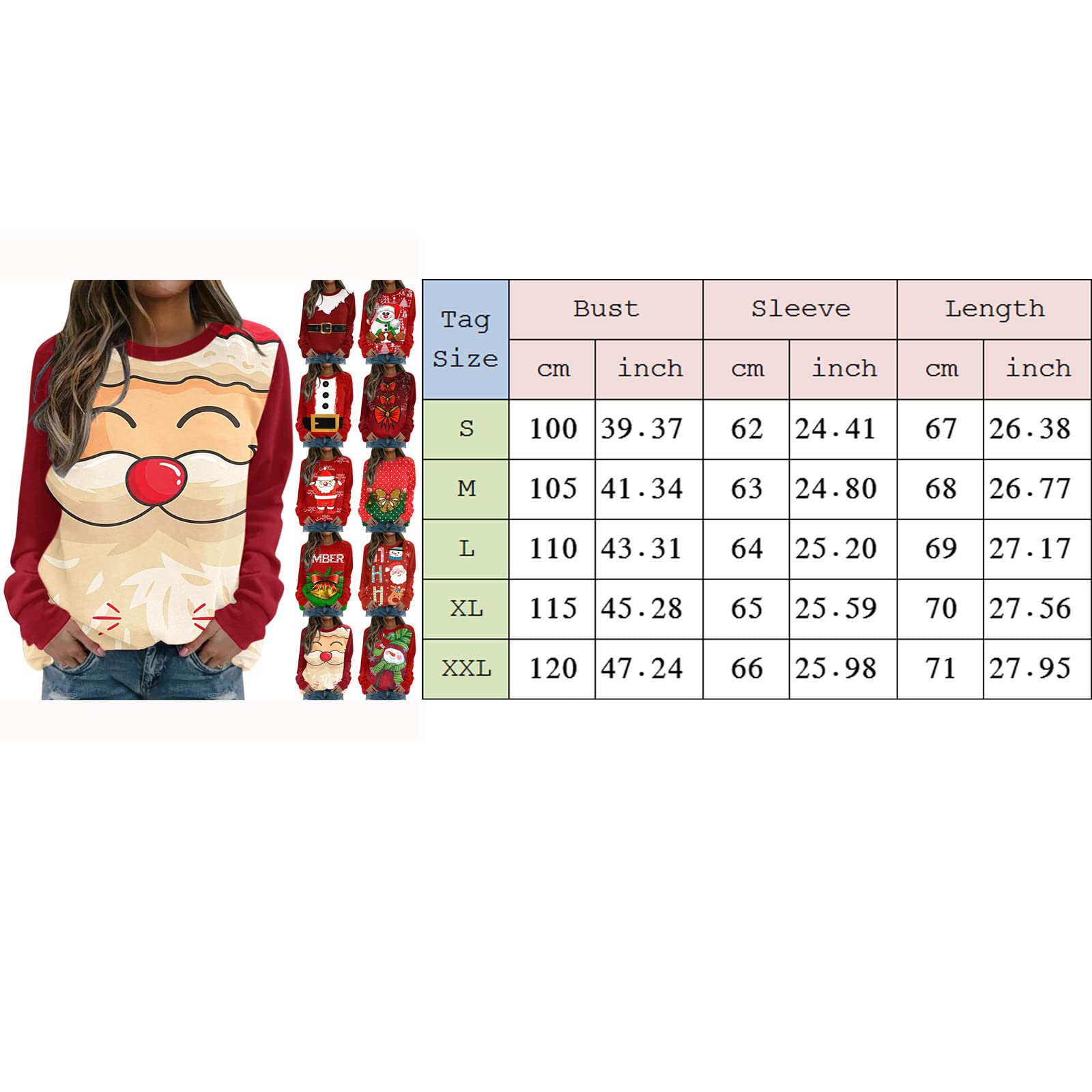 Blouses For Women Business Cute Elk Pattern Blouse Long Sleeve Sweatshirts Relaxed Fit Workout Tops Baseball T-Shirt Red