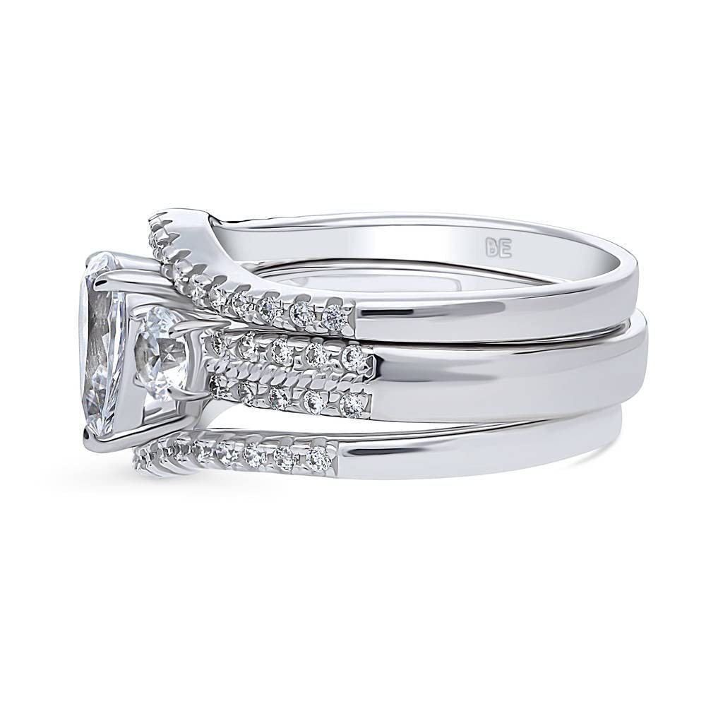 BERRICLE Sterling Silver 3-Stone Wedding Engagement Rings Pear Cut Cubic Zirconia CZ Ring Set for Women, Rhodium Plated Size 7