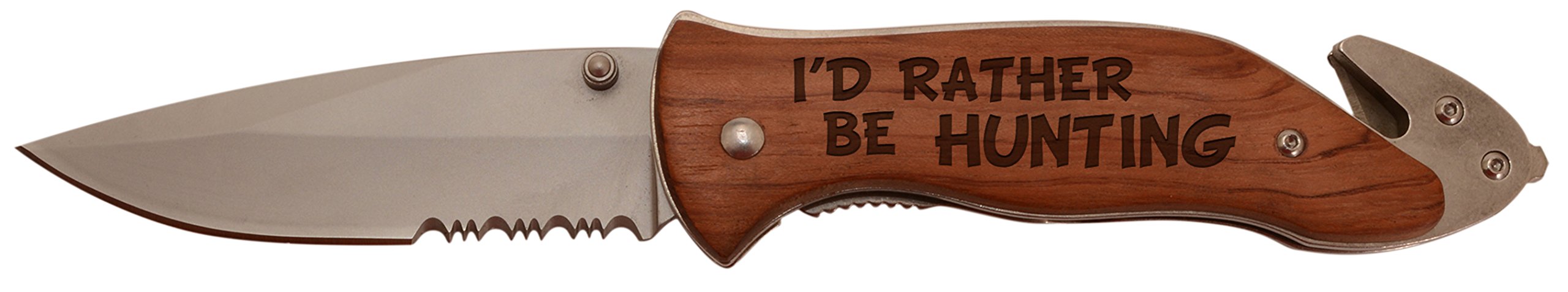 AWEHIRU Personalized Gifts Hunter Gift I'd Rather Be Hunting Deer Duck Laser Engraved Stainless Steel Folding Survival Knife