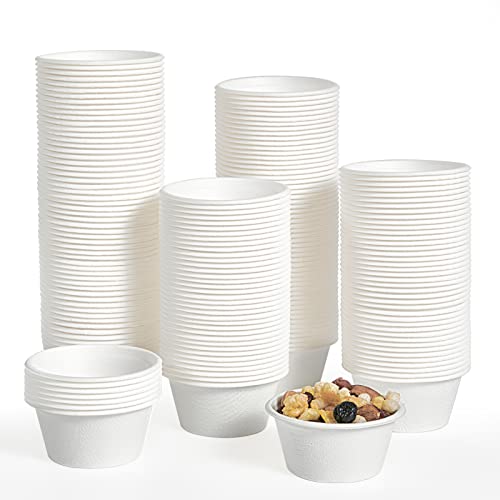 ECOLipak [200 Pack] 2 oz Compostable Portion Cups, 100% Biodegradable Souffle Cups, Disposable Paper Cups for Condiment Samples & Jello Shot