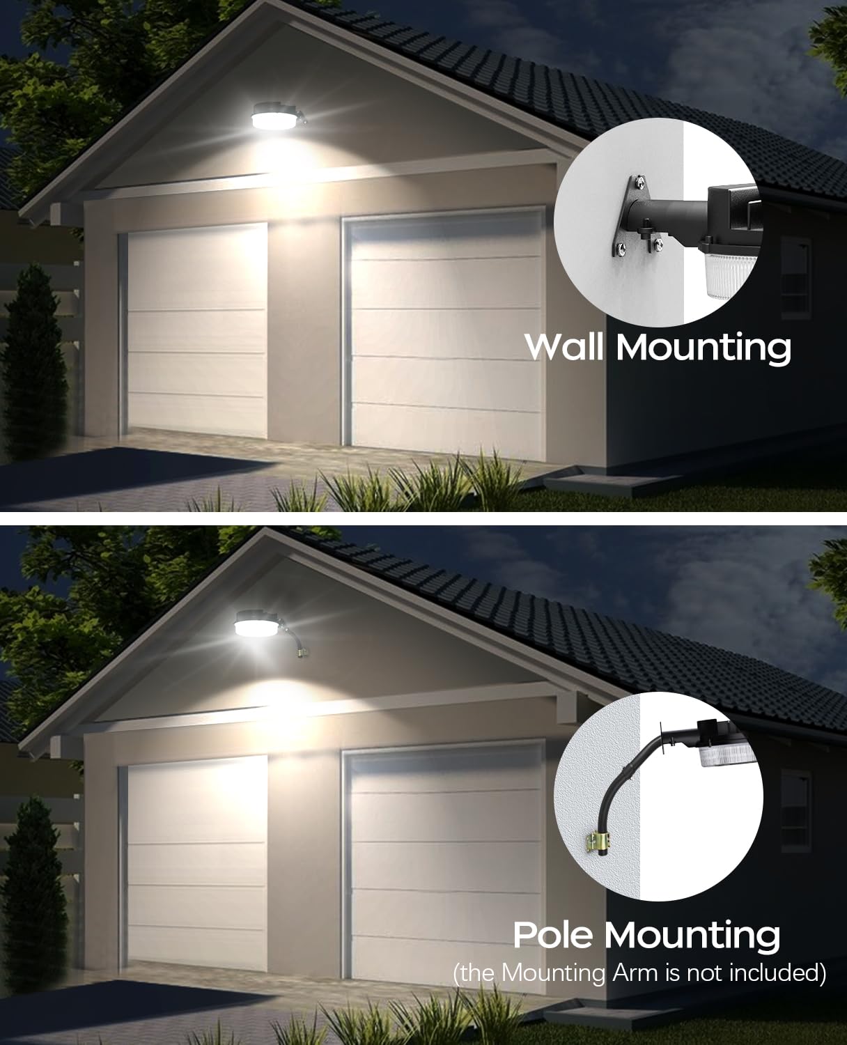 CINOTON 42W LED Barn Light Dusk to Dawn Outdoor Lighting, Black 1 Pack & 26W LED Wall Pack Light with Dusk to Dawn Sensor Daylight 2 Pack