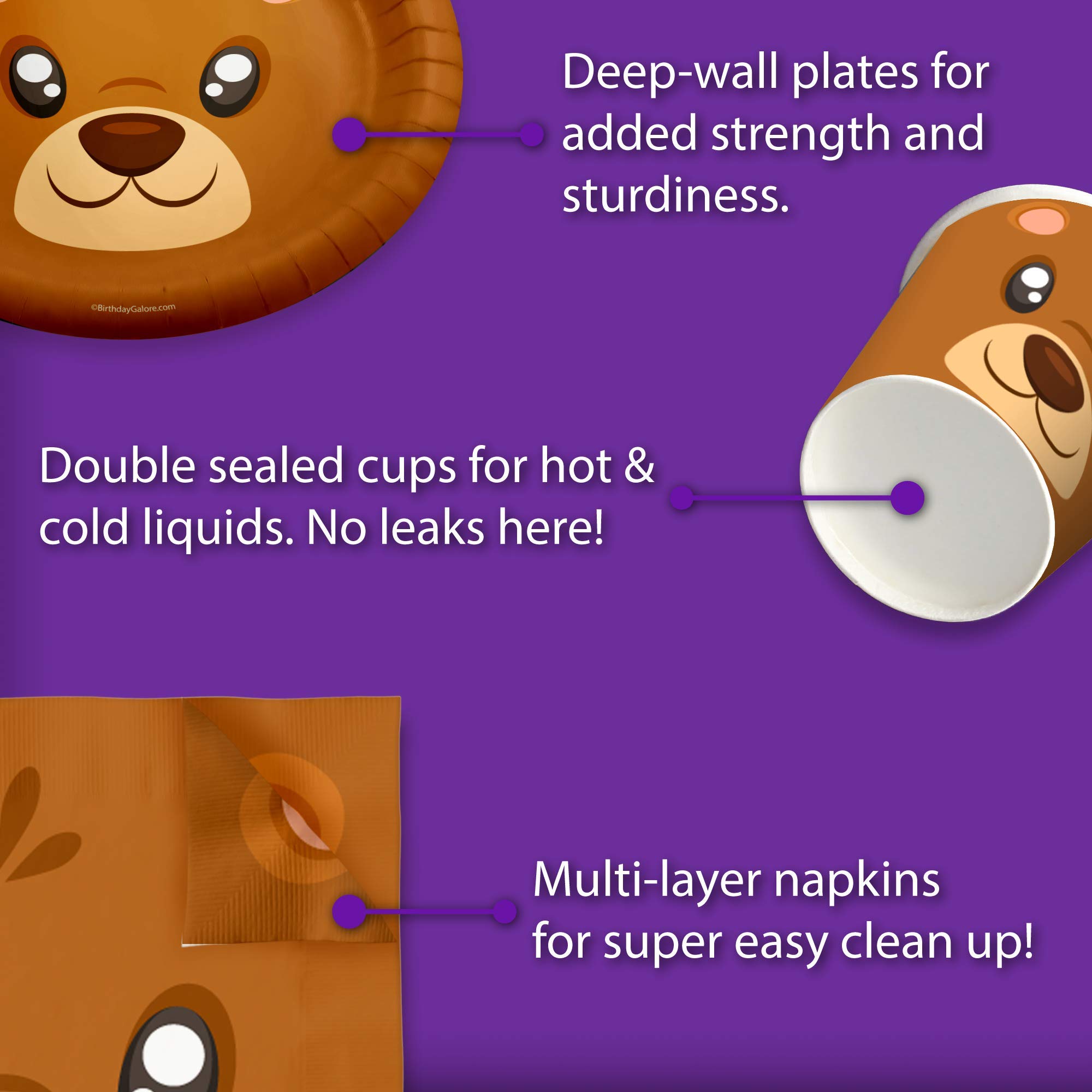 Bear Birthday Party Supplies Set Plates Napkins Cups Tableware Kit for 16