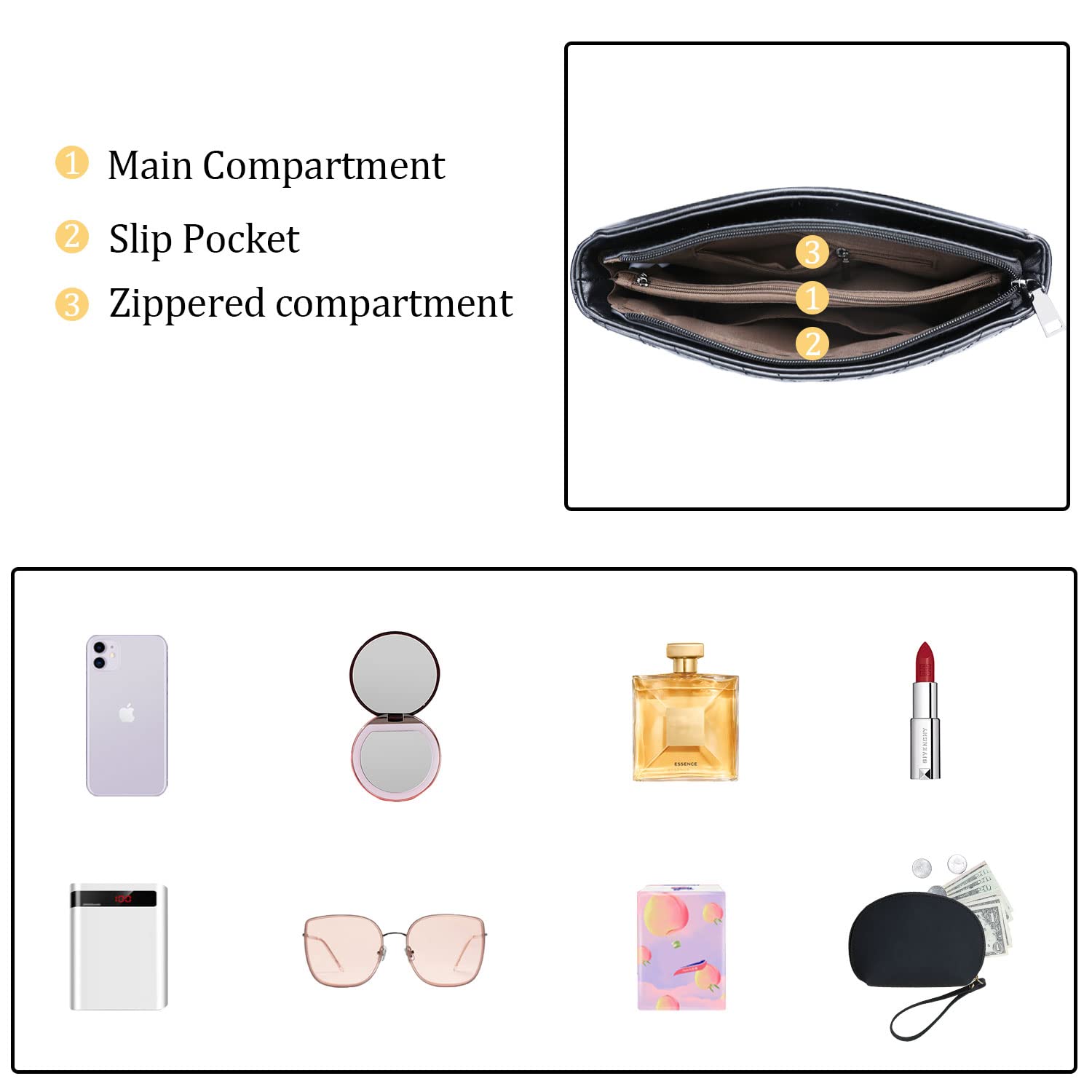 KKXIU Quilted Multiple Pocket Women Crossbody Bag with Chain Strap Stylish Ladies Shoulder Clutch Purse (a-Wine)