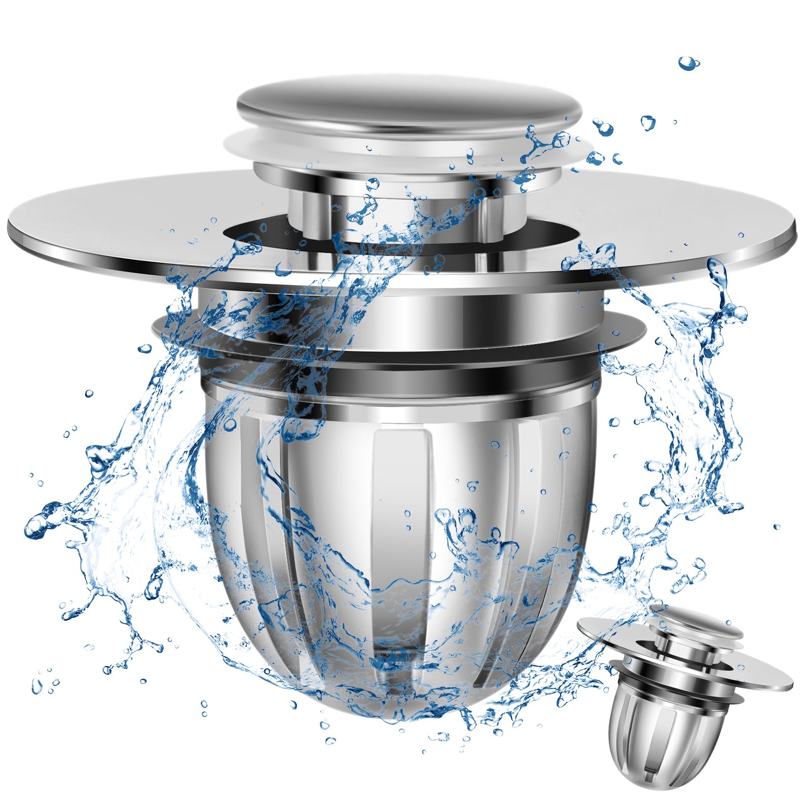 BGXT 2 Pack Bathroom Sink Stopper Magnetic - Pop Up Basin Sink Drain Strainer for 1.22"~1.54", U.S. Standard Drain, 2 in 1 Sink Drain Strainer with Hair Cathcer (Silver)