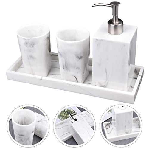 Cabilock 1 Set Bathroom Four Piece Set Dresser Tray White Ceramic Countertop Soap Dispenser Tray Soap Dispenser Organizer Sink Soap Dispenser Holder Soap Liquid Dispenser Nordic Toiletries