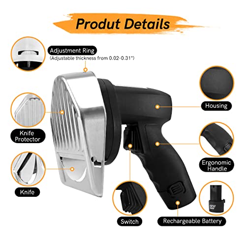 BriSunshine Cordless Electric Gyro Kebab Slicer,80W Portable Sliced Shawarma Cutter Doner Kebab Cutting Knife Machine,with Fast Charger and 2 Rechargeable Power,0.02-0.31" Thickness