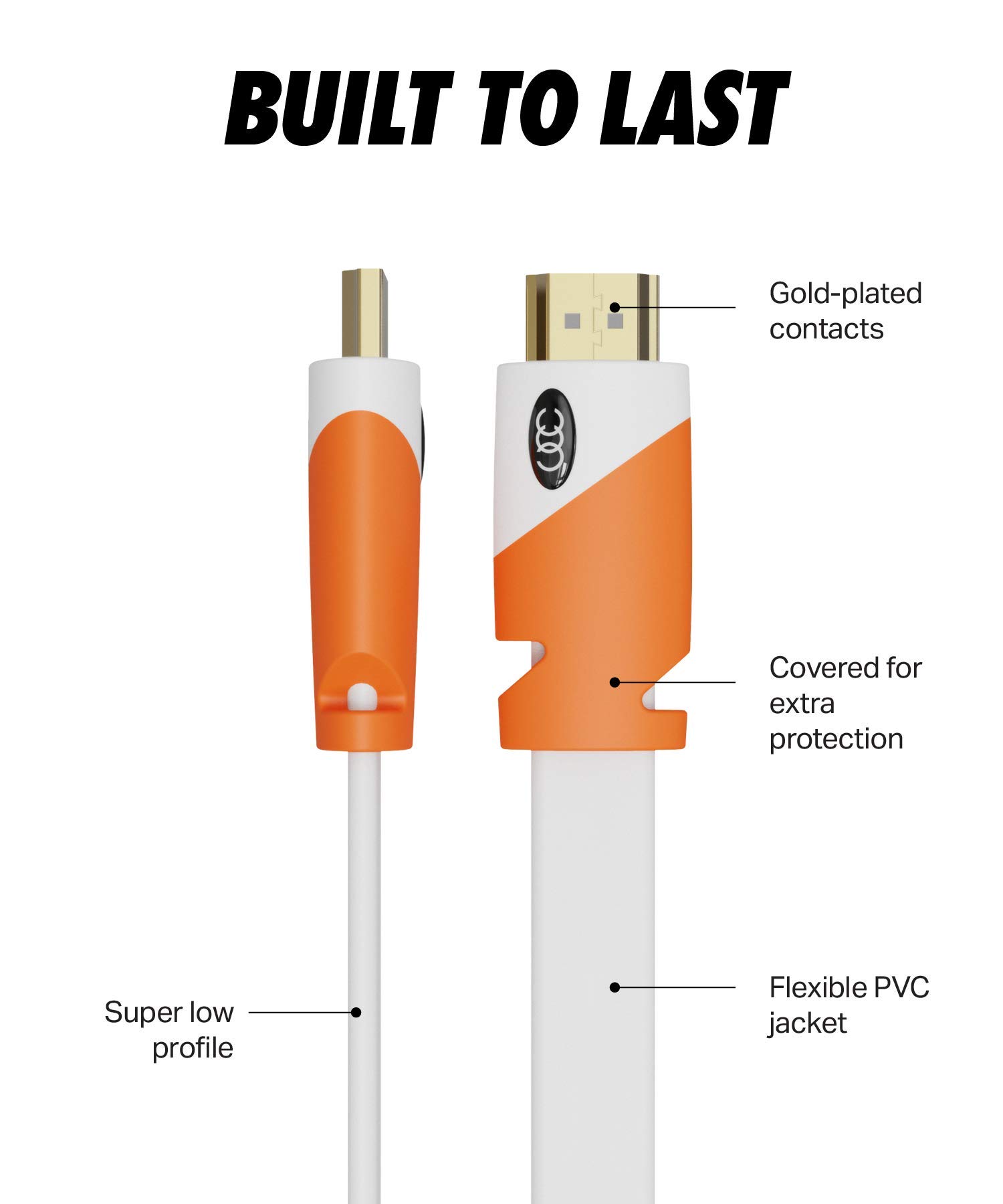 Flat Cable HDMI - 2.0 - High Speed HDMI Flat Wire, by Ultra Clarity - CL3 Rated - Audio Return Channel (ARC) 4K Ultra HD 2160p / Bandwidth up to 18Gbps / 3D HD 2 X 1080p Ready (40 feet 1-Pack)