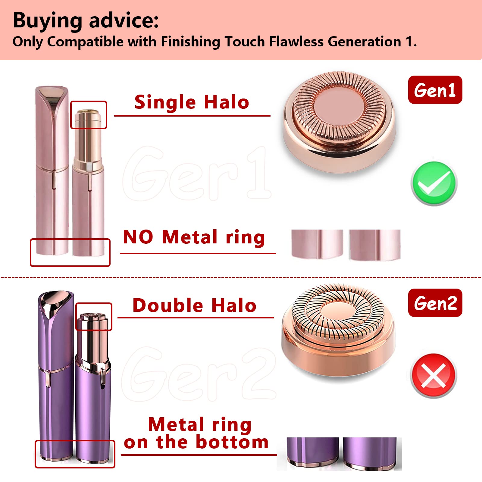 Flawless Replacement Heads Compatible with Finishing Touch Flawless Facial Hair Removal Gen 1 Rose Gold(6PCS)With Cleaning Brush and Storage box