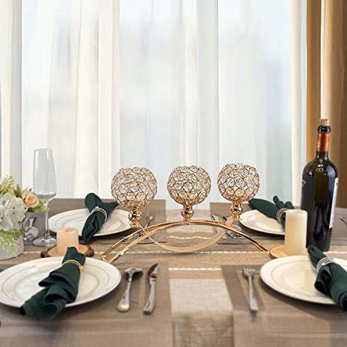 Crystal Candle Holders, Tealight Candlestick Candelabra Stand with 3 Arms,Candle Holder for Wedding Home Decor/Table Centerpiece Party Decoration (Gold)