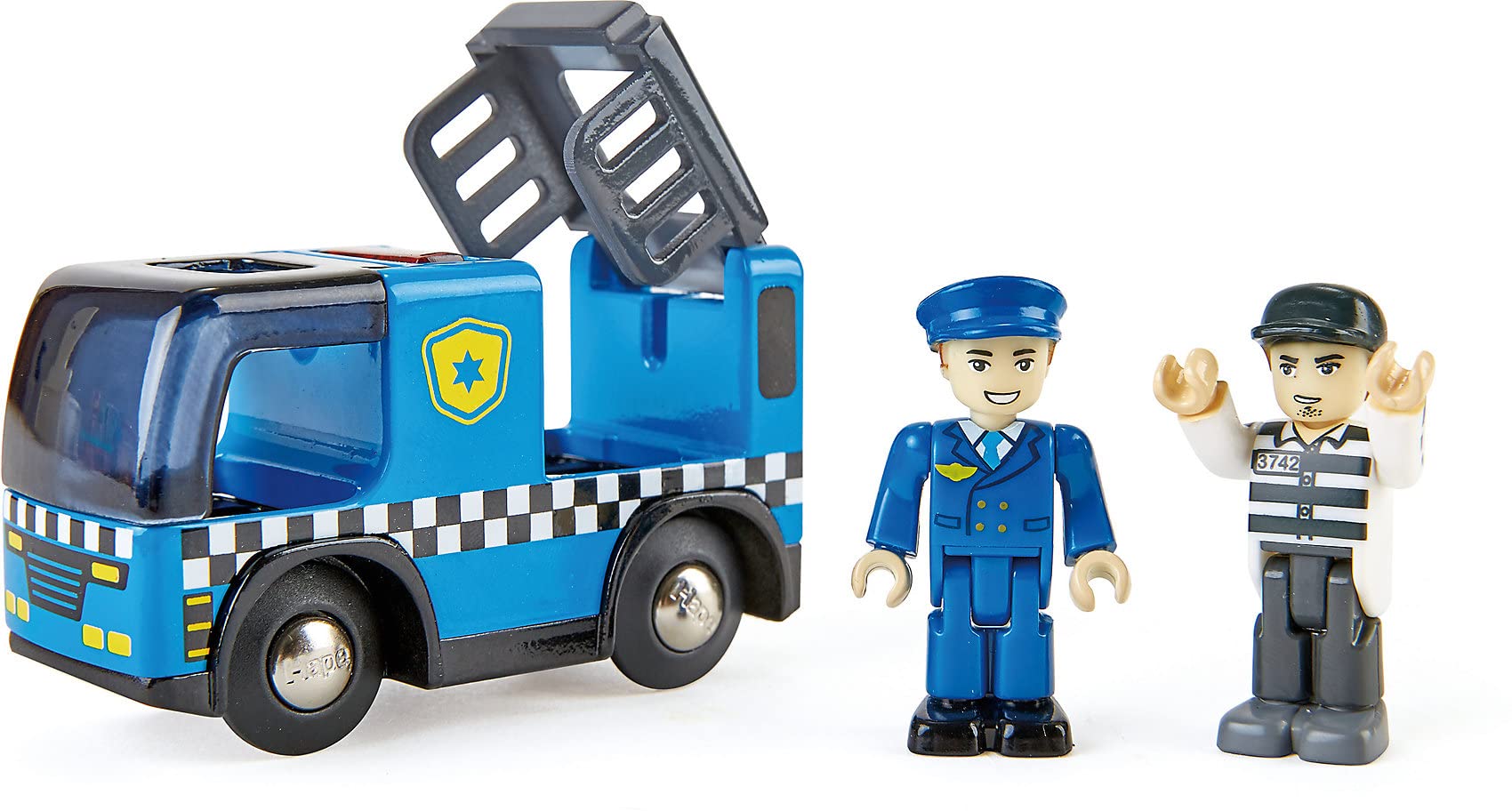 Hape Police Car with Siren | 3Piece Cops & Robbers Play Set with Action Figures
