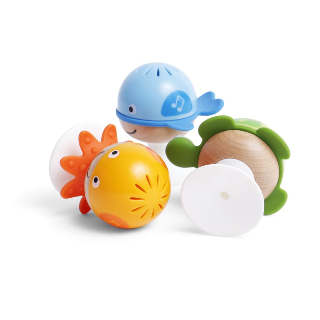 Hape Put-Stay Rattle Set | Three Sea Animal Suction Rattle Toys, Baby Educational Toy Set