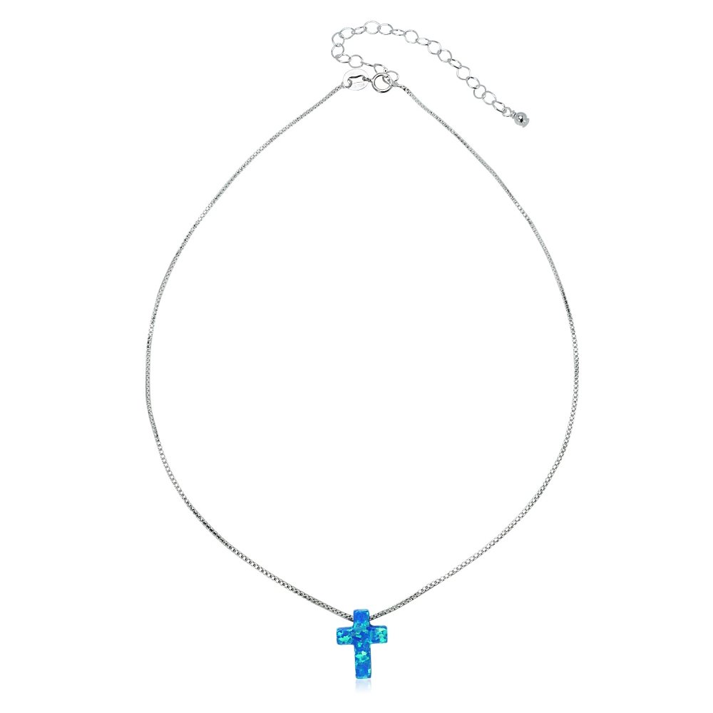 B. BRILLIANT Sterling Silver Small Dainty Synthetic White Opal Cross Choker Necklace for Women