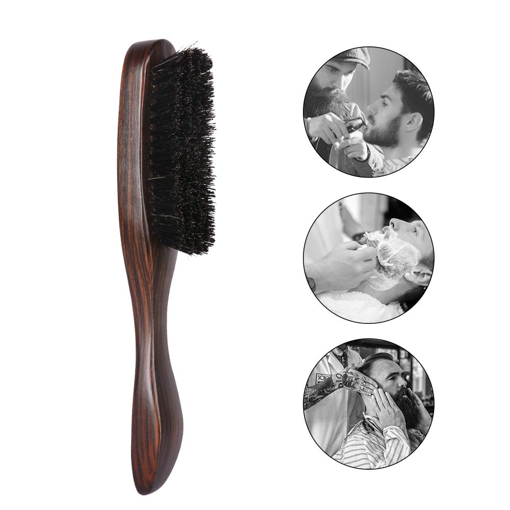 Beard Brush, Natural Soft Boar Bristrles Hair Brush with Wooden Handle, Barber Fade Beard Styling Brush for Men, Barber Cleaning Beard Brush, Suitable for All Types Beard