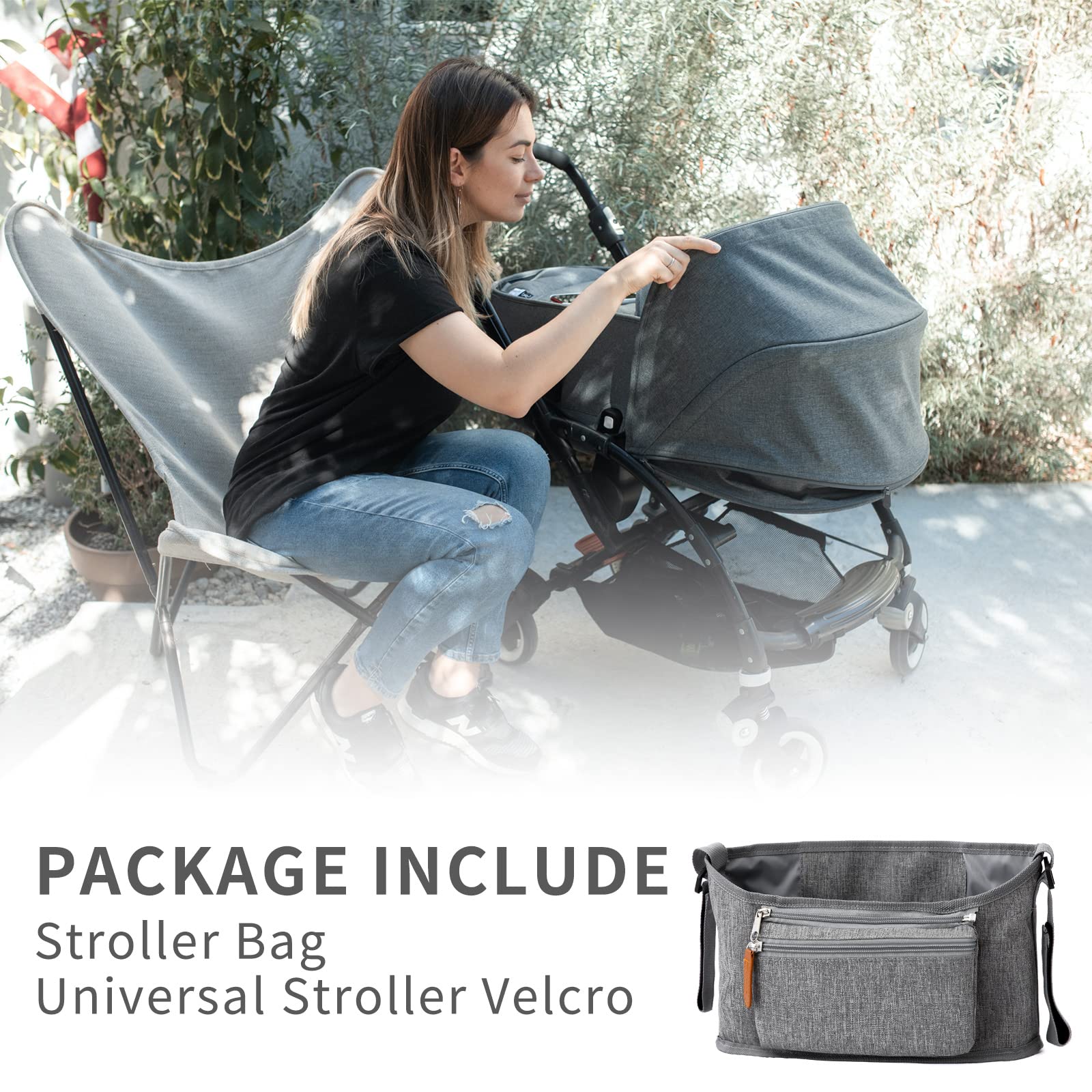 Baby Stroller Diaper Caddy Organizer for Baby Storage On the Go with Muti Pockets, Non-Slip Stroller Hooks and Adjustable Strap, Gray